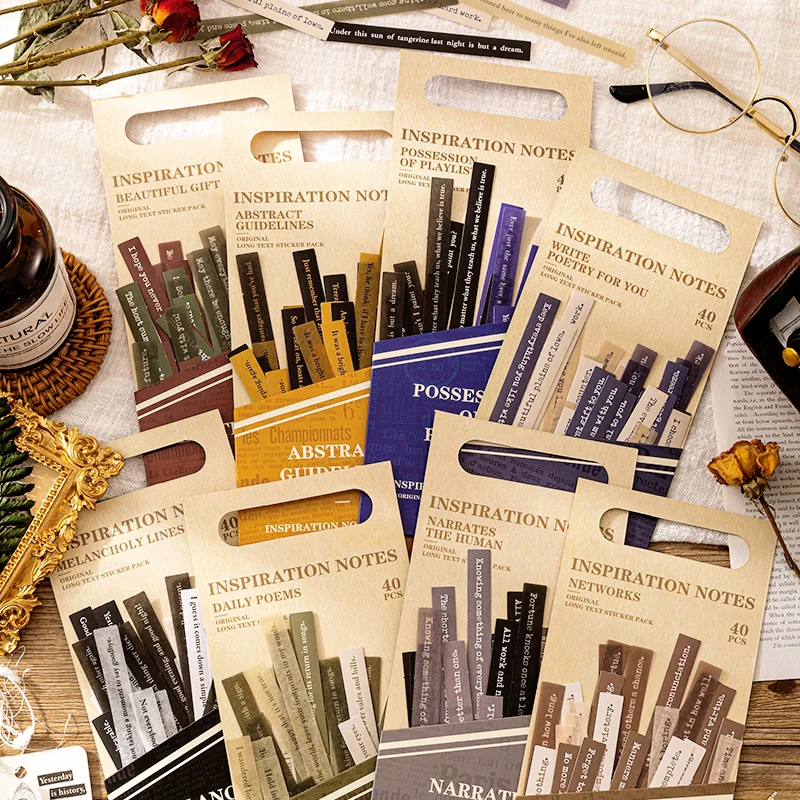 Inspiration Notes Vintage English Long Strip Sticker Pack